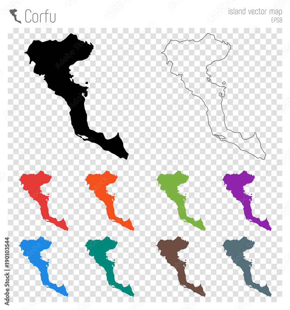 Corfu high detailed map. Island silhouette icon. Isolated Corfu black ...
