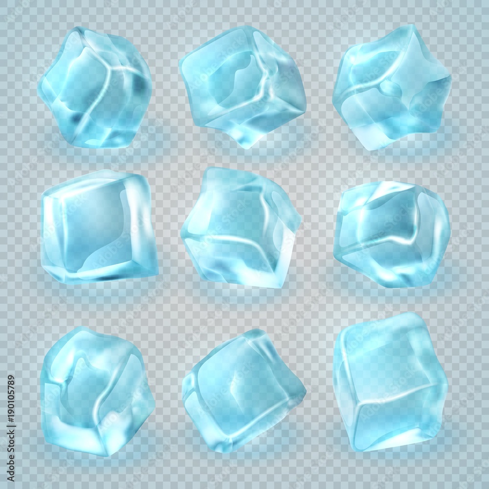 Realistic 3d ice cubes isolated on transparent background. Vector set ...