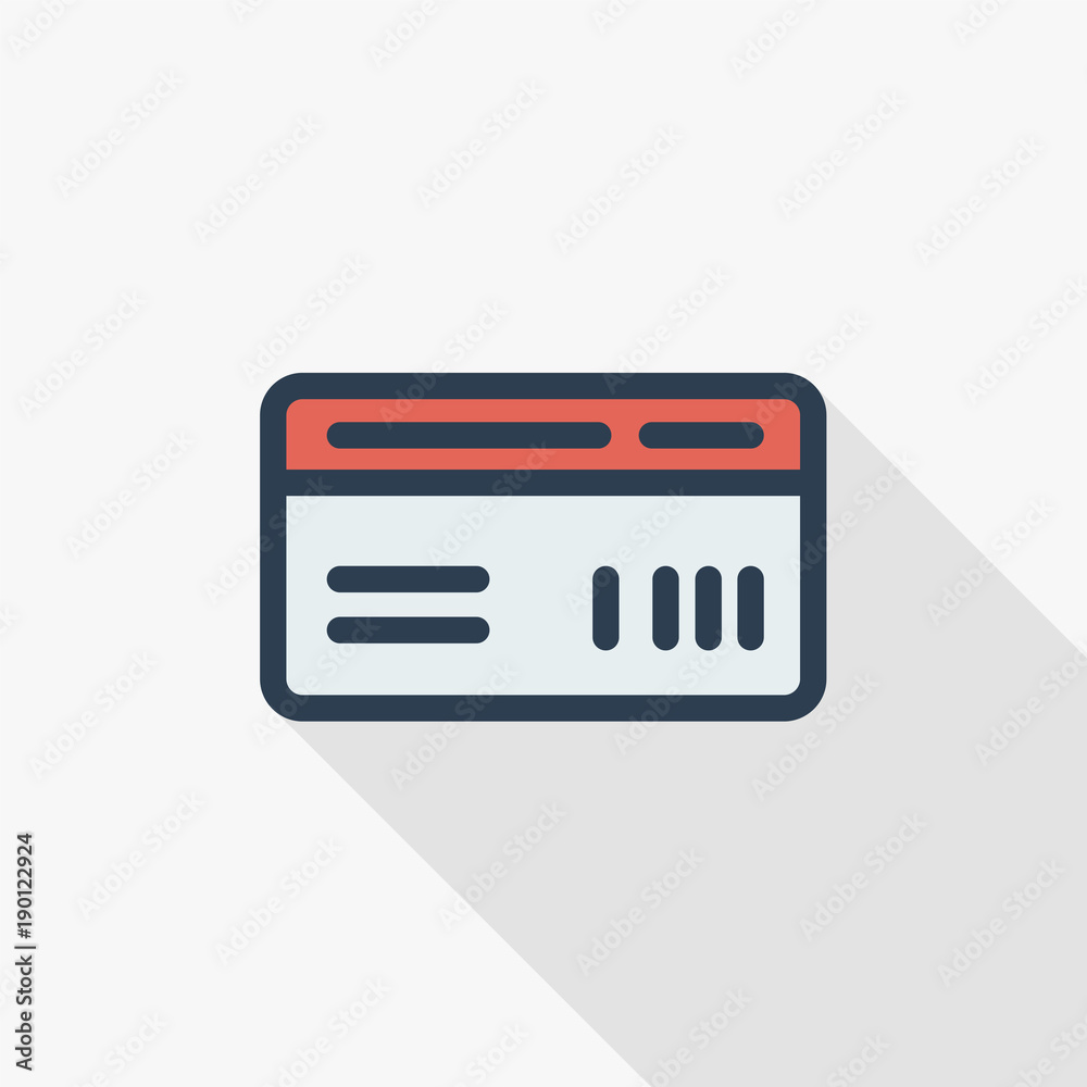 document whith barcode, plane or train ticket thin line flat color icon ...