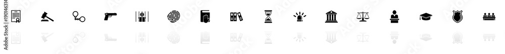 Law Justice icons - Black horizontal Illustration symbol on White ...