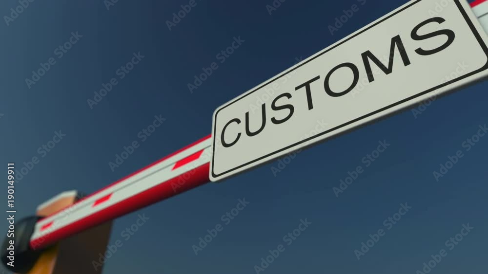 Closing barrier gate with CUSTOMS sign. Conceptual animation vídeo do ...