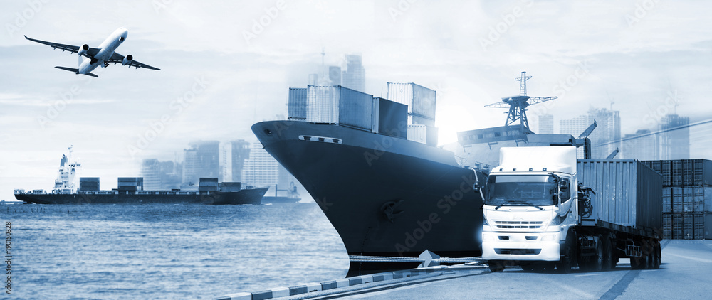 Transportation, import-export and logistics concept, container truck ...