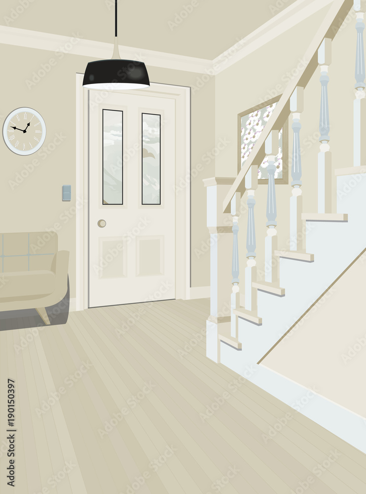 Interior of an internal corridor with a staircase. Design of an old ...