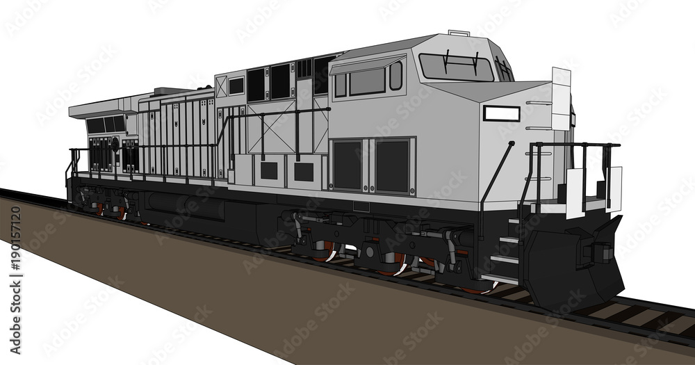 Modern diesel railway locomotive with great power and strength for ...