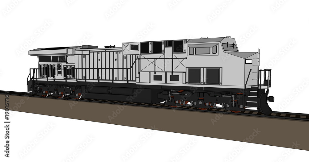 Modern diesel railway locomotive with great power and strength for ...