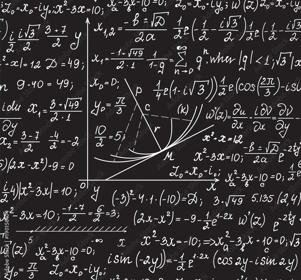 Mathematics vector seamless pattern with handwritten mathematical ...