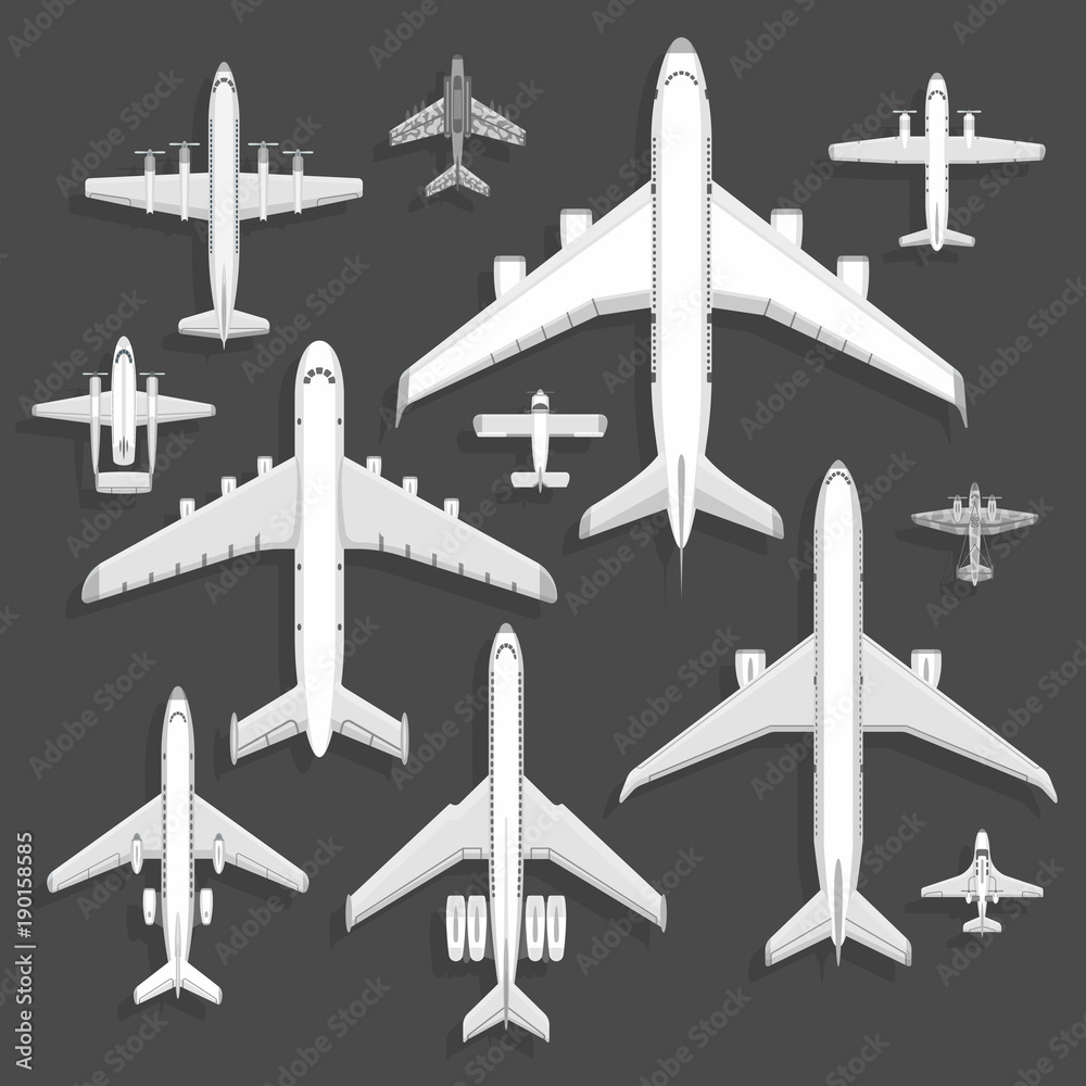 Vector airplanes icons top view vector illustration isolated on ...