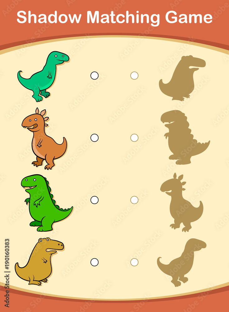 Cute cartoon dinosaur shadow matching game Stock Vector | Adobe Stock