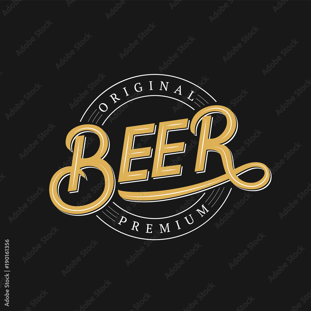 Beer hand written logo, label, badge template. Stock Vector | Adobe Stock