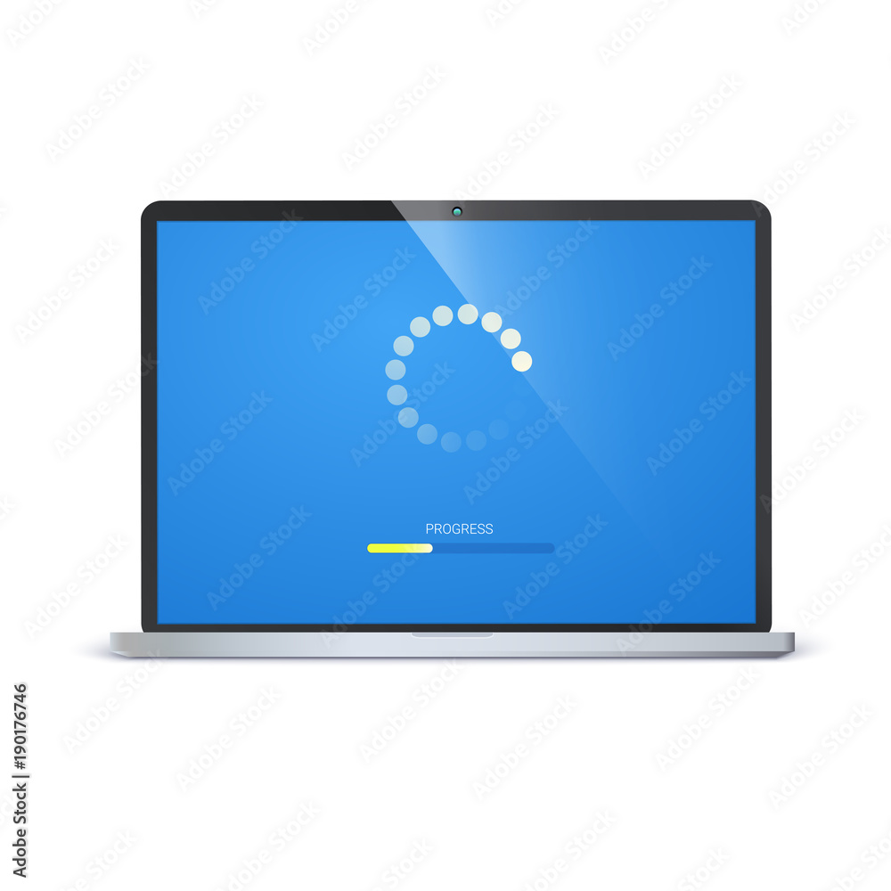 Load bar for mobile apps, web preloader on screen of laptop. Radial ...