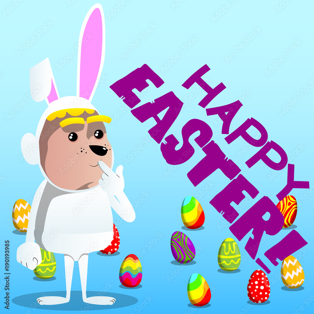 Boy dressed as Easter bunny holdin finger front of his mouth. Vector ...