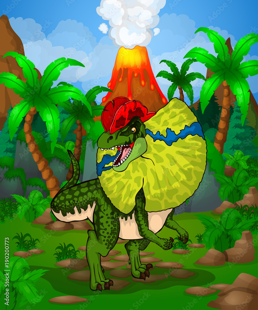 Cute cartoon dilophosaurus. Isolated illustration of a cartoon dinosaur ...