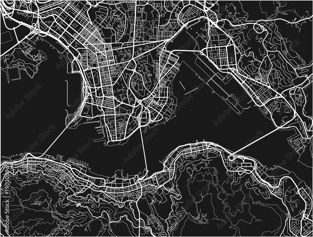 Black and white vector city map of Hong Kong with well organized ...