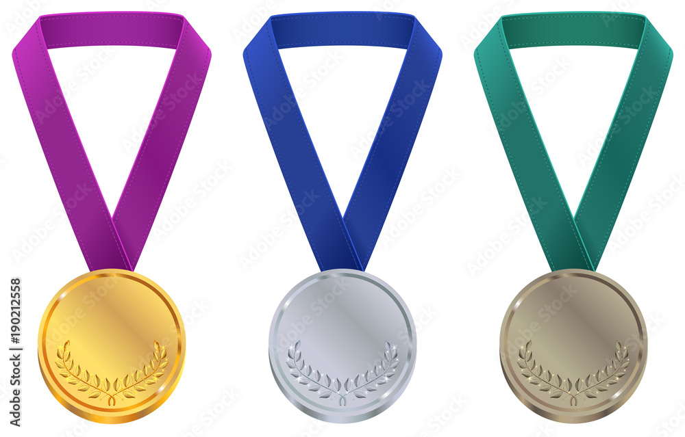 Gold, silver and bronze medal at Winter Olympic Games template. Set ...