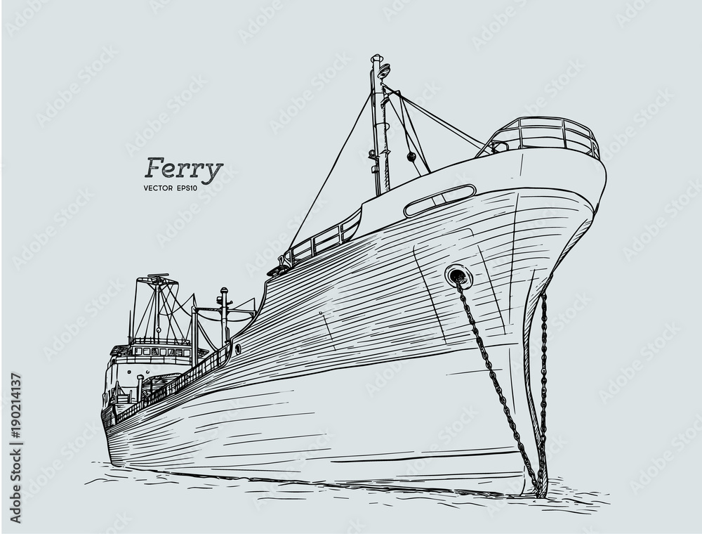 ferry boat, hand draw sketch vector. Stock Vector | Adobe Stock
