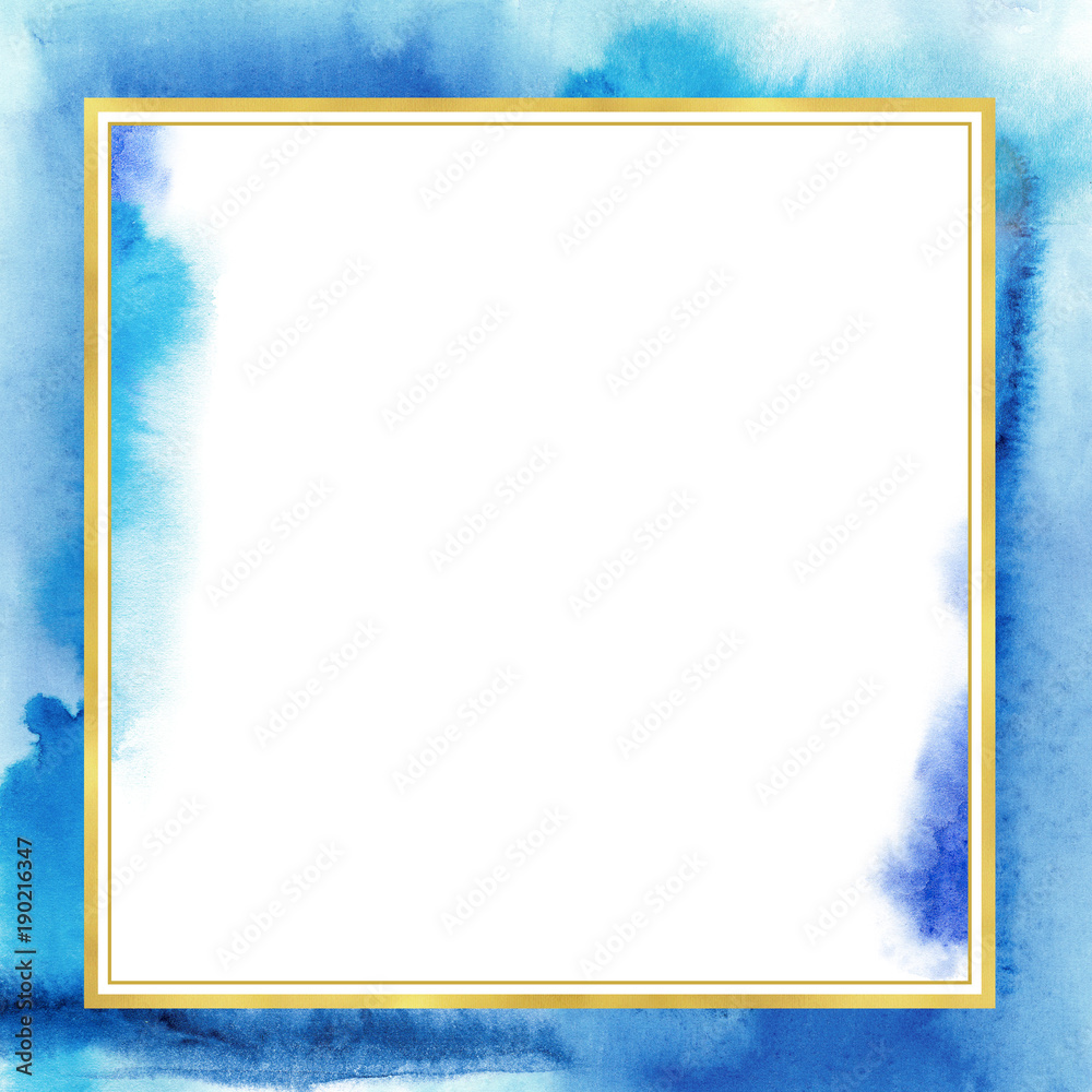Square watercolor frame. Abstract blue background for design. Stock ...