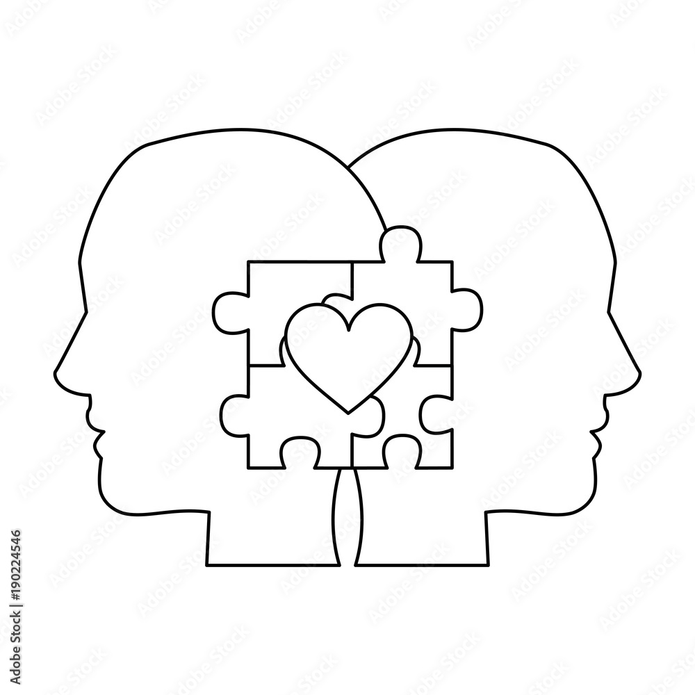 autism awareness day profile heads with puzzle heart vector ...