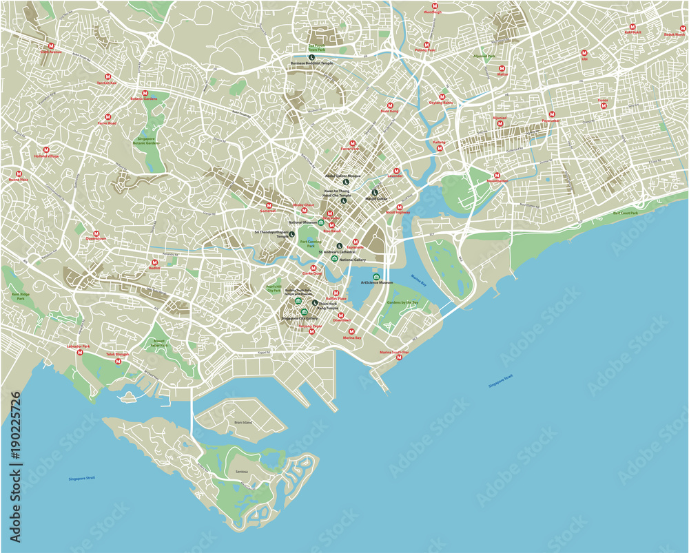 Vector city map of Singapore with well organized separated layers ...