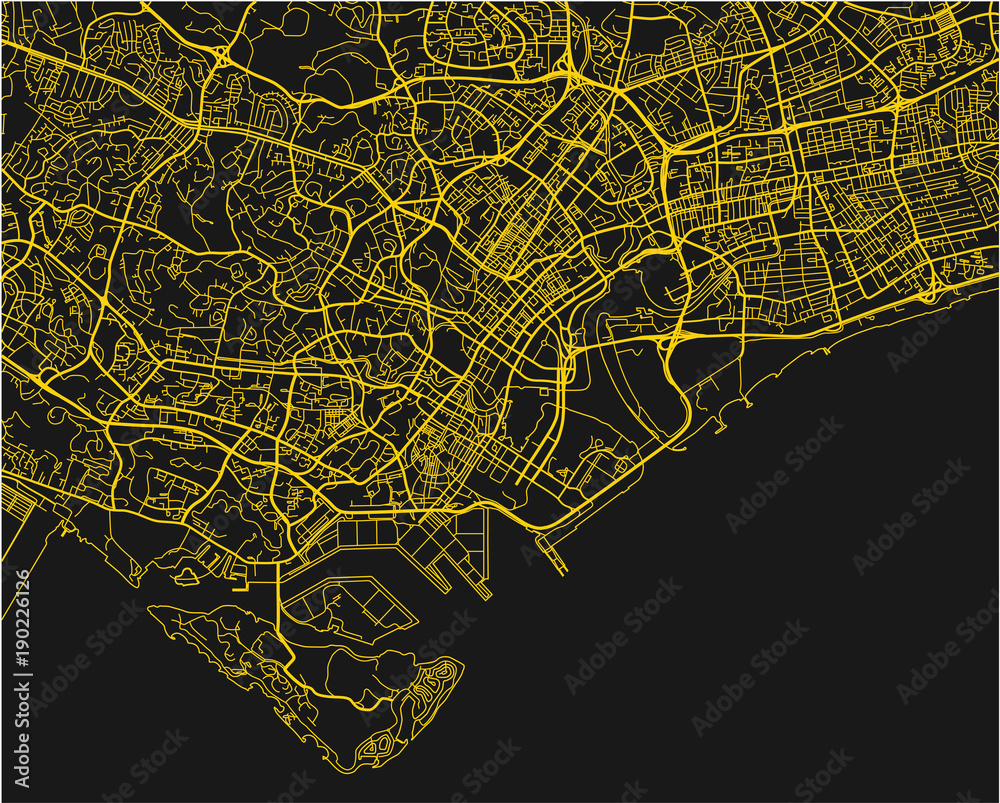 Black and yellow vector city map of Singapore with well organized ...