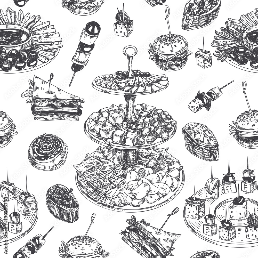 Beautiful vector hand drawn finger foods Illustration. Stock Vector ...