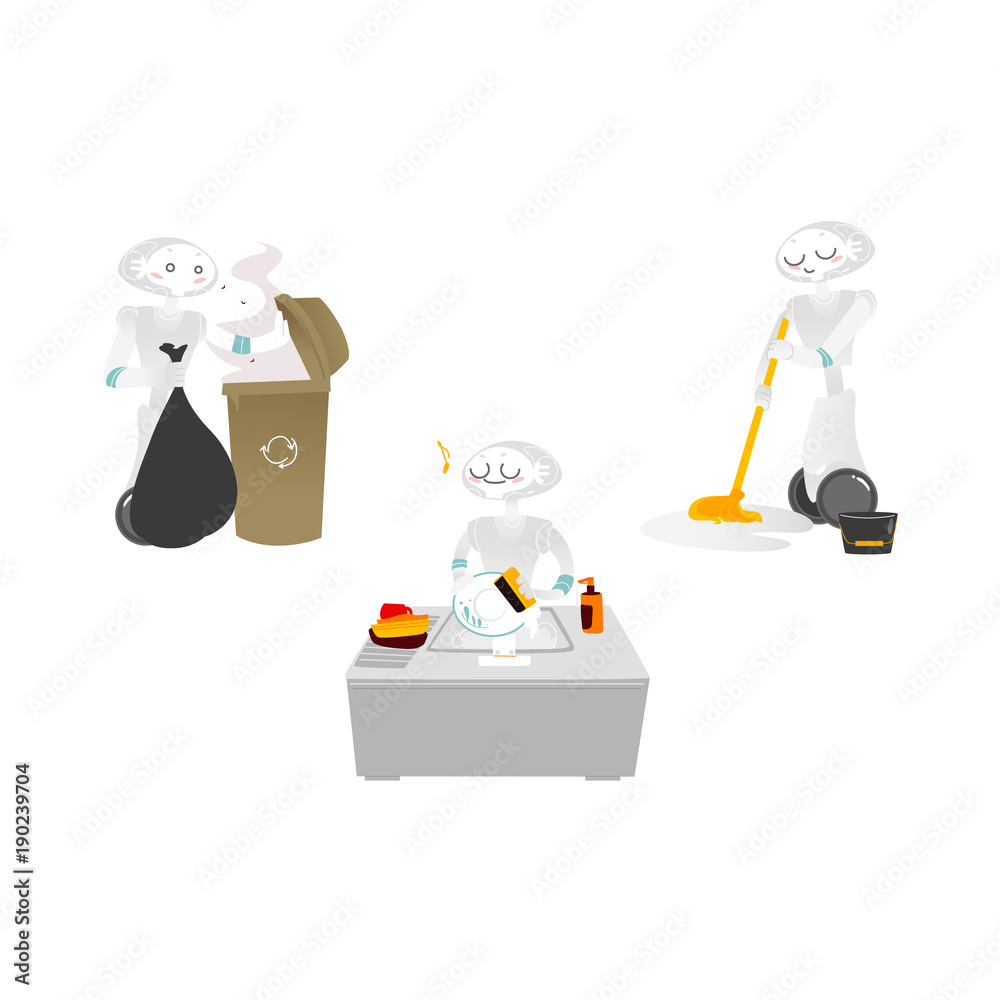 Vector robots, artificial intelligence in modern life concept. Wheeled ...