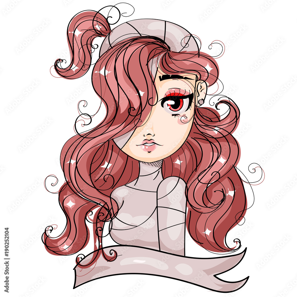 Vampire cartoon girl character with red eyes, cute vamp style kid ...