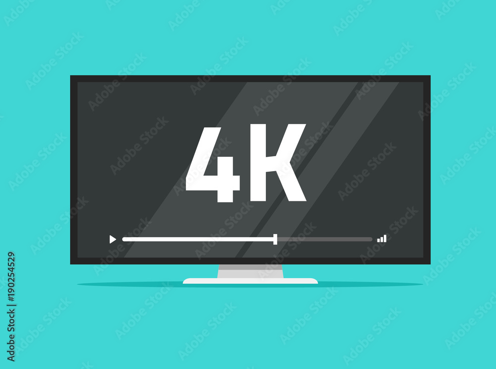 Flat screen tv with 4k Ultra HD video technology vector illustration ...