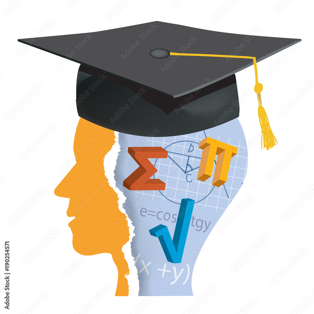 Graduation Student of math. Stylized male head silhouette with math ...