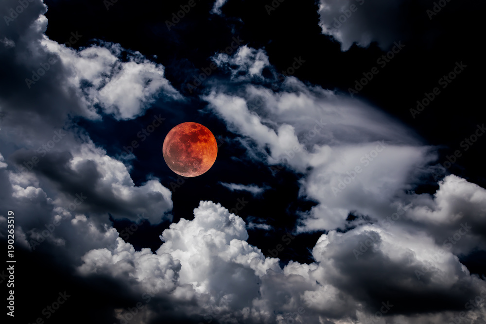 blood moon red eclipse black sky lunar full space background Stock ...