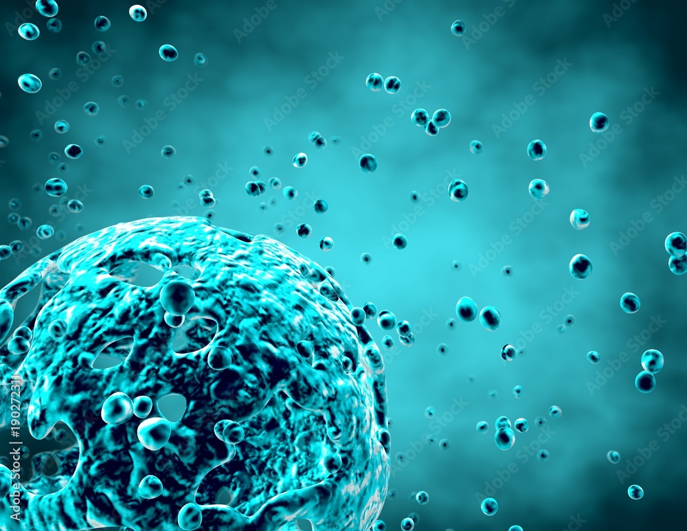 Abstract blue destroyed, damaged cell, disease, illness, viral ...