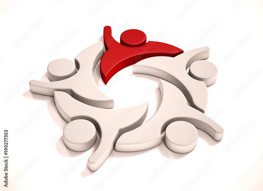 Teamwork Business Five People Group with Leader. 3D Render Illustration ...