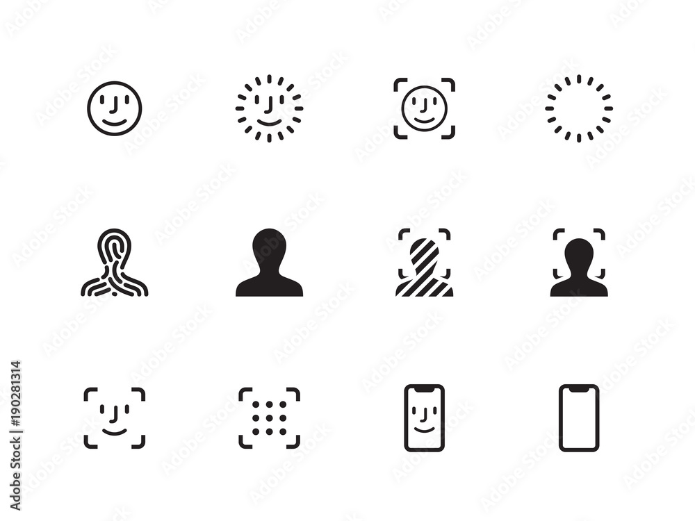 Face Scanning icons on white background. Vector illustration. Stock ...