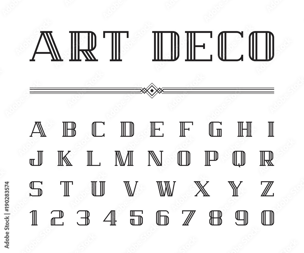 Vector of Art Deco font and alphabet, Line letters set. The Great ...