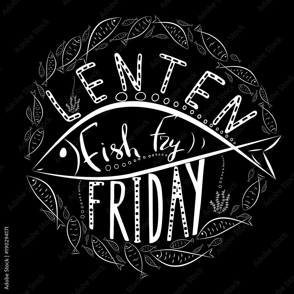 Traditional menu for Lent fasting celebration. Handwritten text Fish ...