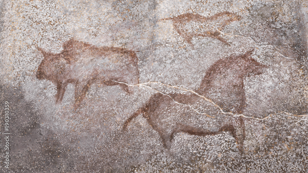 drawings in a cave of ancient animals. Stone Age. Archeology. ancient ...