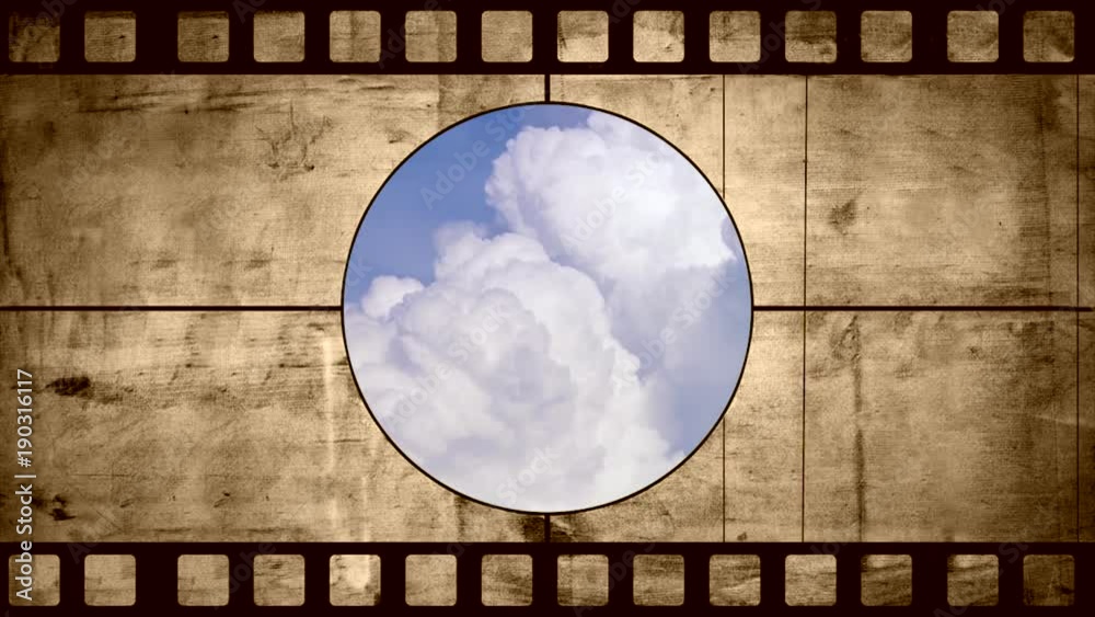 Animation of old negative film with blue sky with clouds timelapse ...