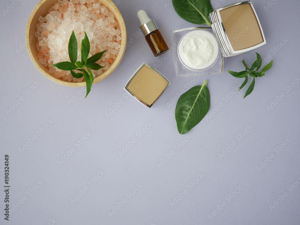 Natural cosmetic packaging.blank tube bottle container with green ...