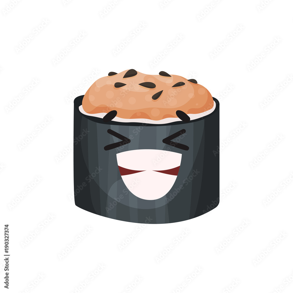 Cute smiling sushi character, roll with funny face cartoon vector ...