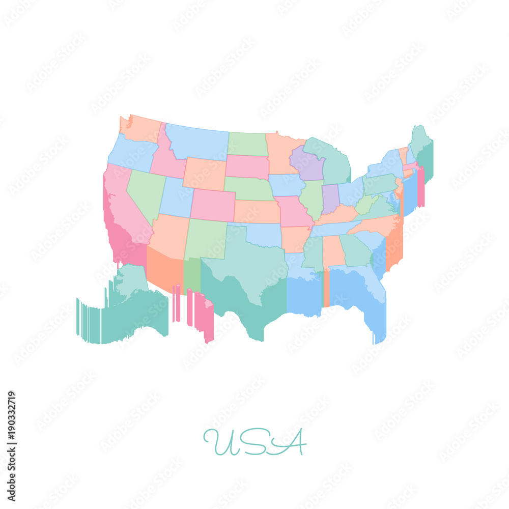 USA region map: colorful isometric top view. Detailed map of USA ...