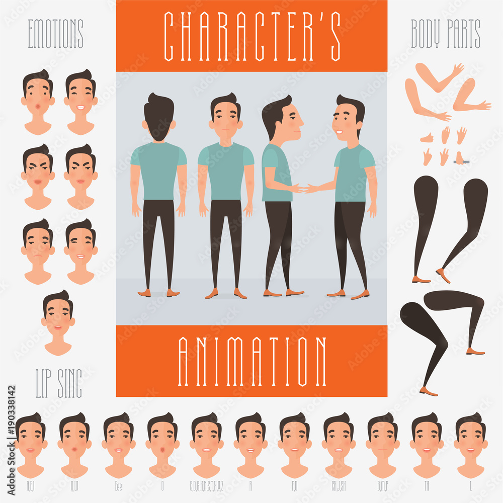 Set of vector elements for character animation Stock Vector | Adobe Stock