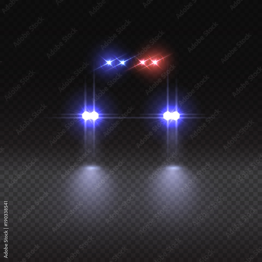 Vector realistic police car light effect on dark transparent background ...