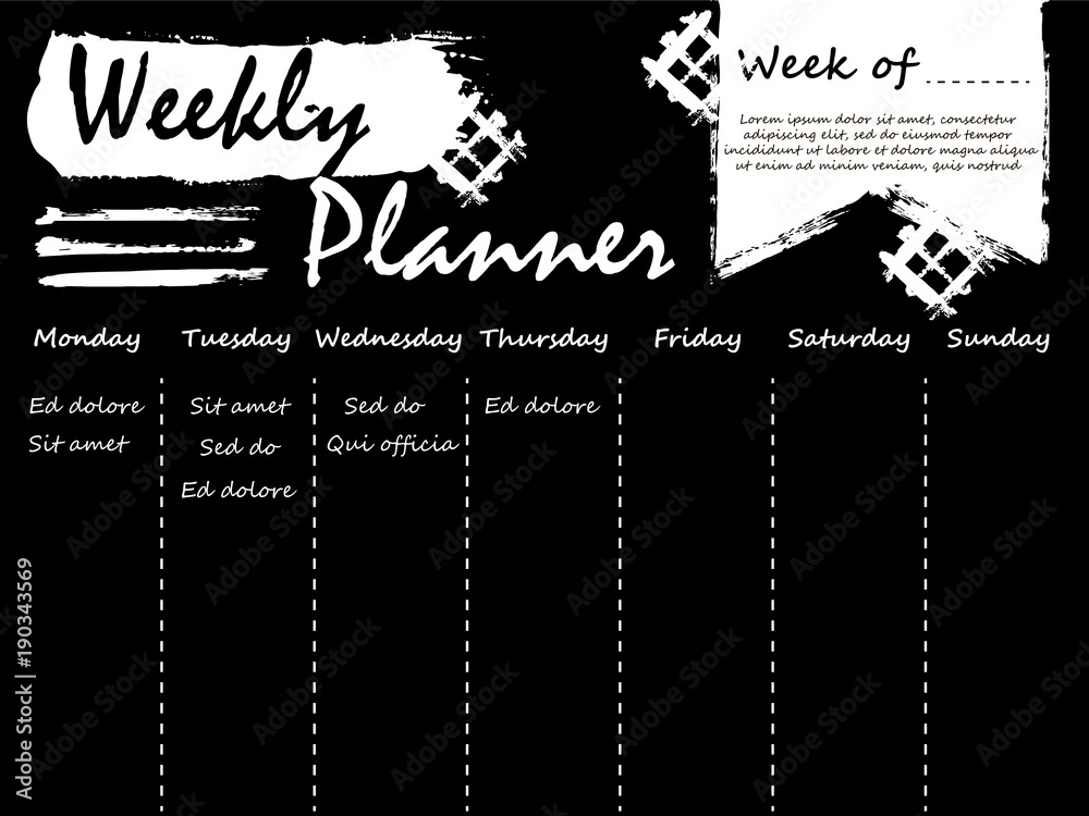 Black and white weekly planner template Stock Vector | Adobe Stock