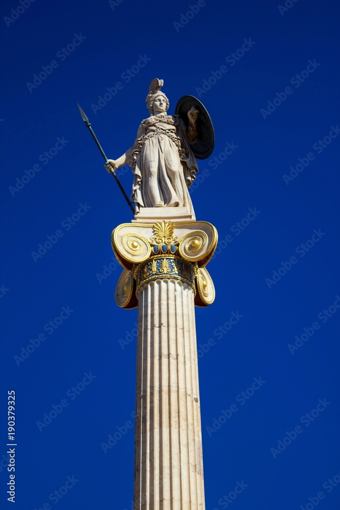 Statue of the ancient Greek Goddess Athena in front of the Academy of ...