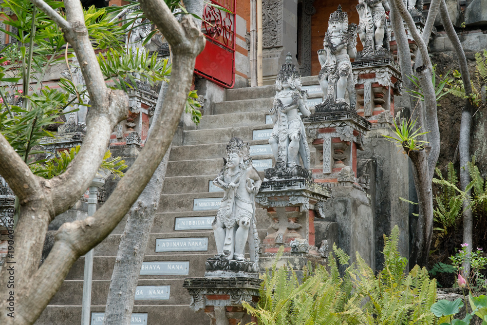 Buddhist temple Brahma Vihara Arama with statues of the gods on Bali ...