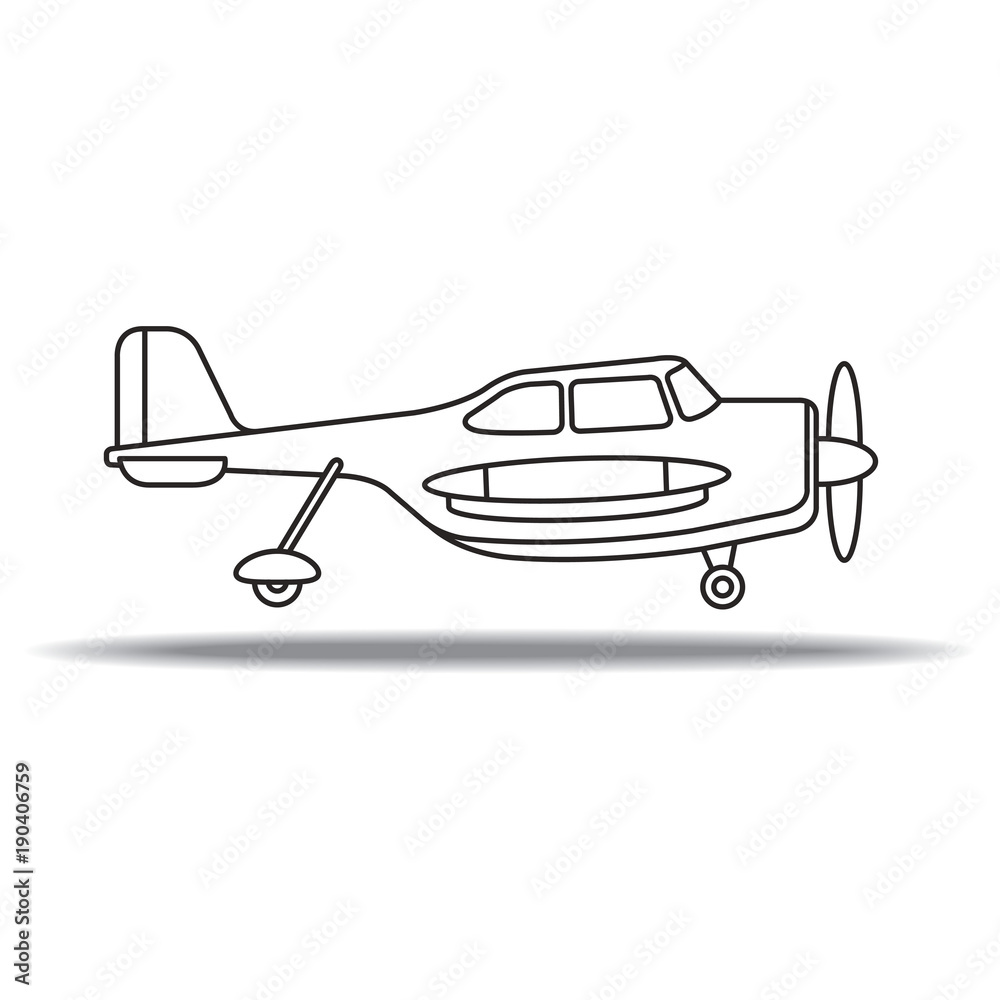 black outline small propeller plane landing vector cartoon Stock Vector ...