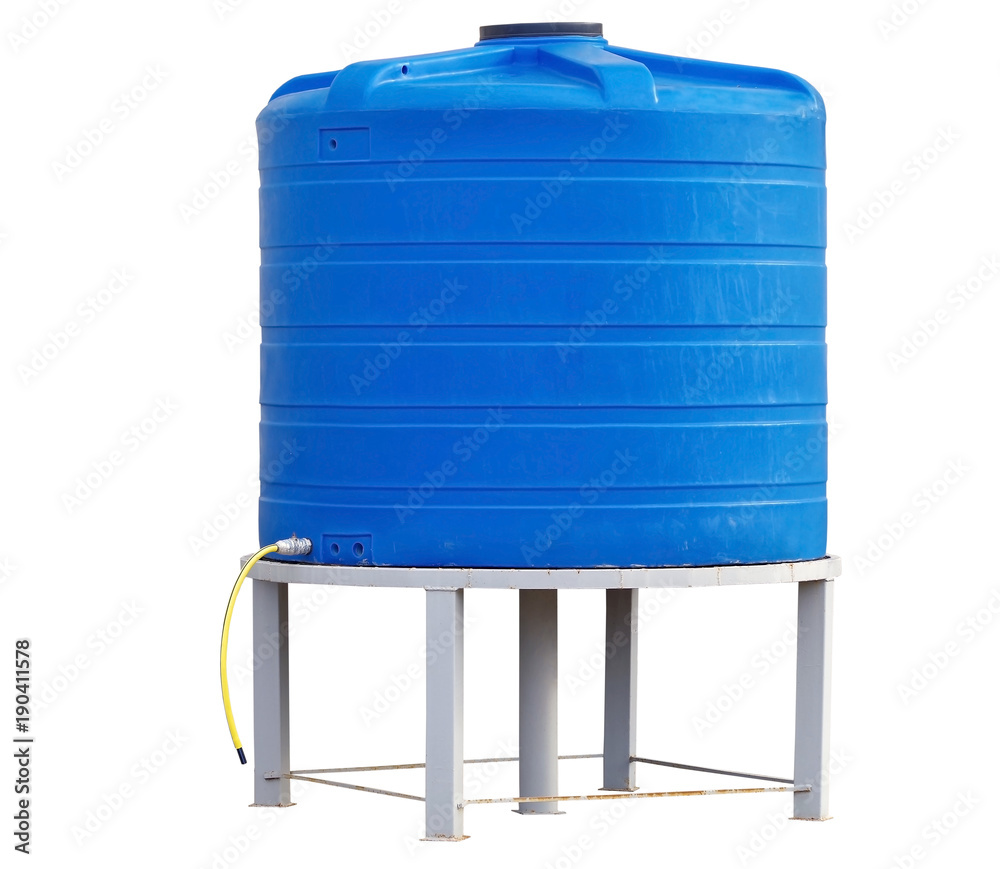 Blue plastic water storage tank on white background Stock Photo | Adobe ...