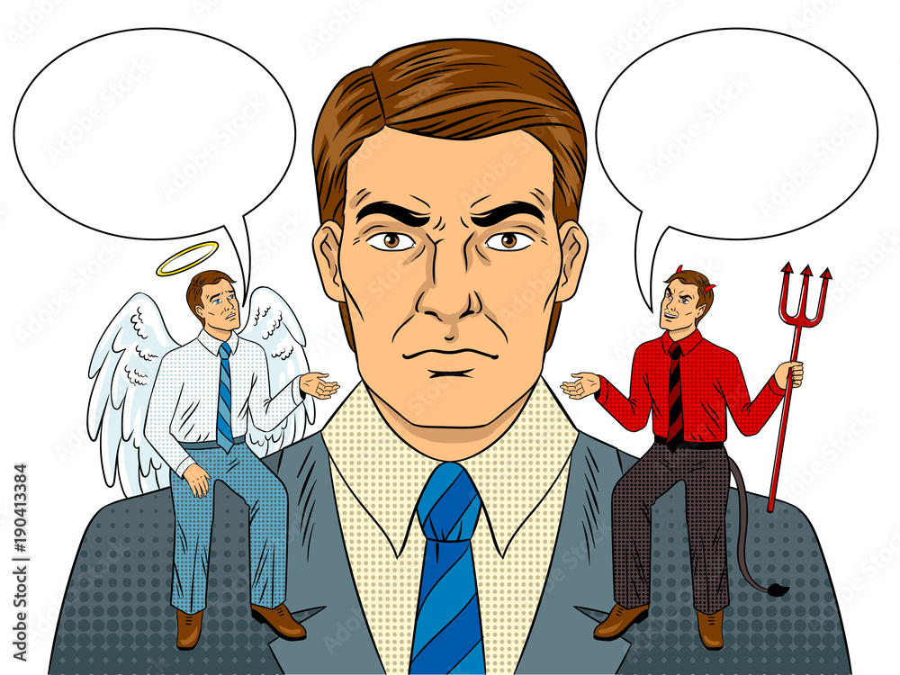 Devil and angel on shoulders pop art vector Stock Vector | Adobe Stock