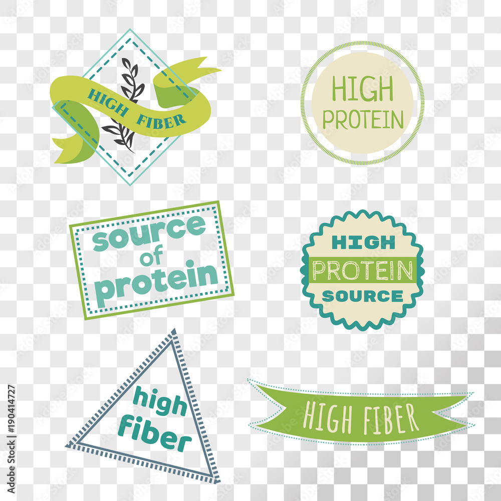 High fiber label collection isolated on transparent background. Emblems ...