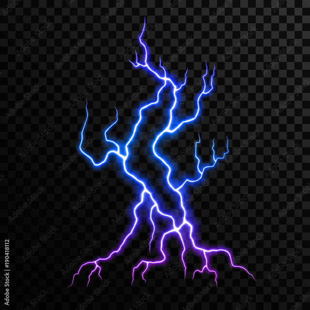 Realistic vector thunderbolt, bright magic lighting effect. Electric ...