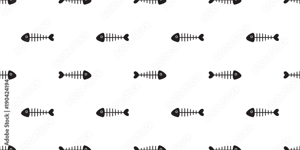 fish bone seamless pattern vector shark fin isolated wallpaper ...